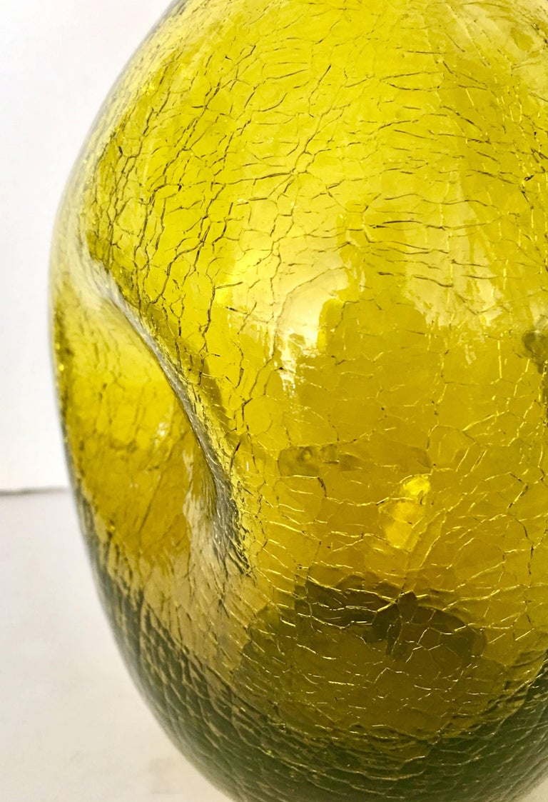 Mid-Century Blenko Glass Green Pinched Crackle Glass Decanter at ...