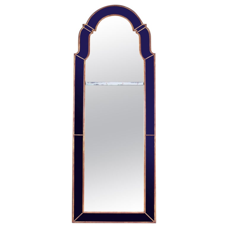 Midcentury Blue Border Glass Pier Mirror at 1stDibs
