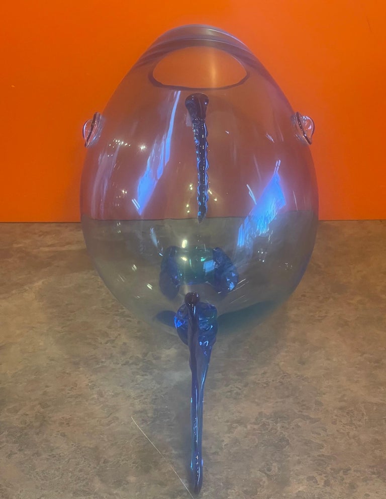 Mid-Century Blue Glass Fish Vase in the Style of Blenko Glass For Sale ...