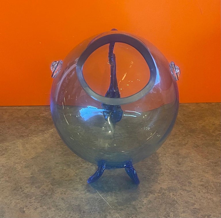 Mid-Century Blue Glass Fish Vase in the Style of Blenko Glass For Sale ...