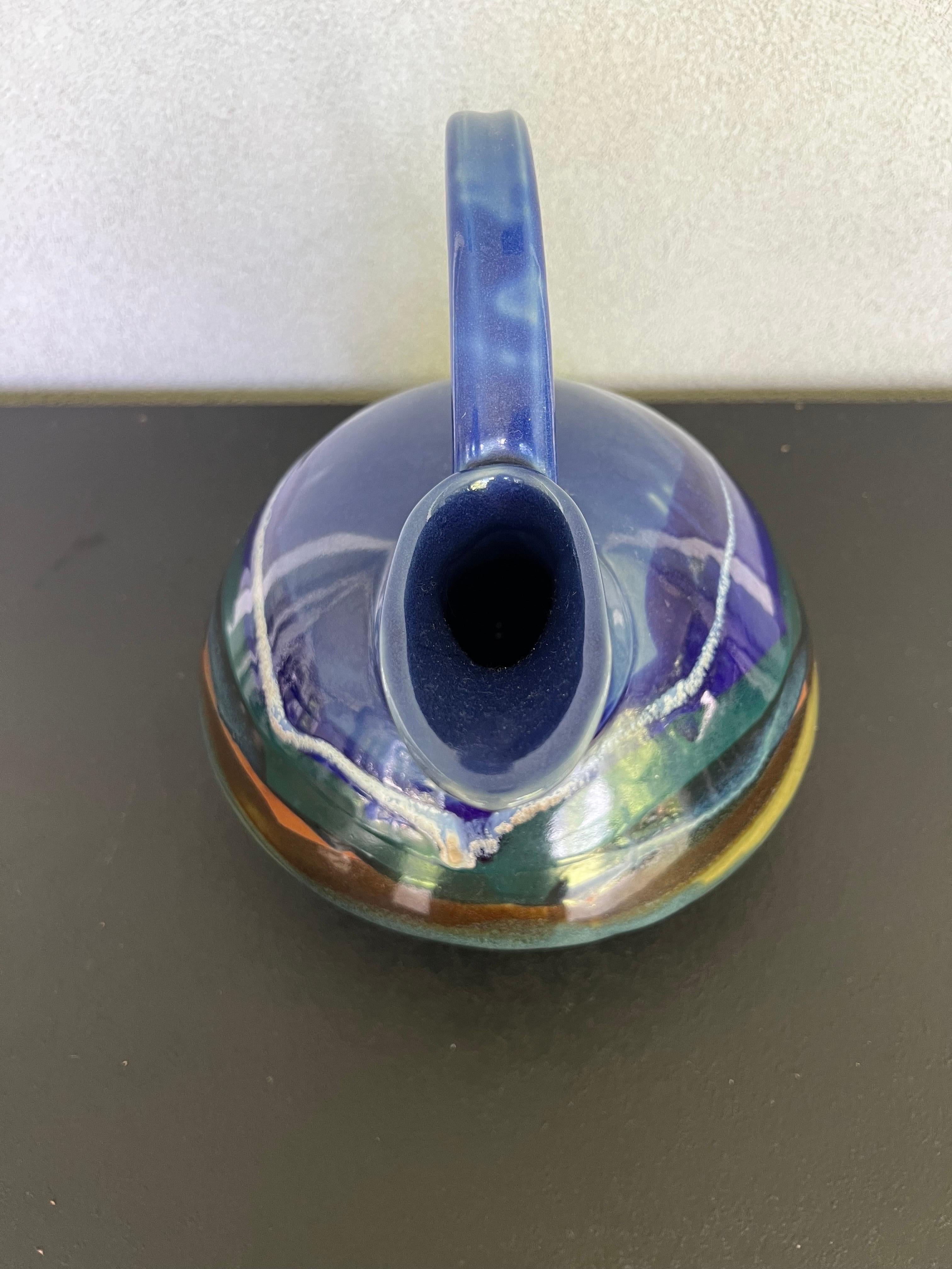 Mid-Century Blue Glazed Pottery Pitcher by Bonnema For Sale at 1stDibs