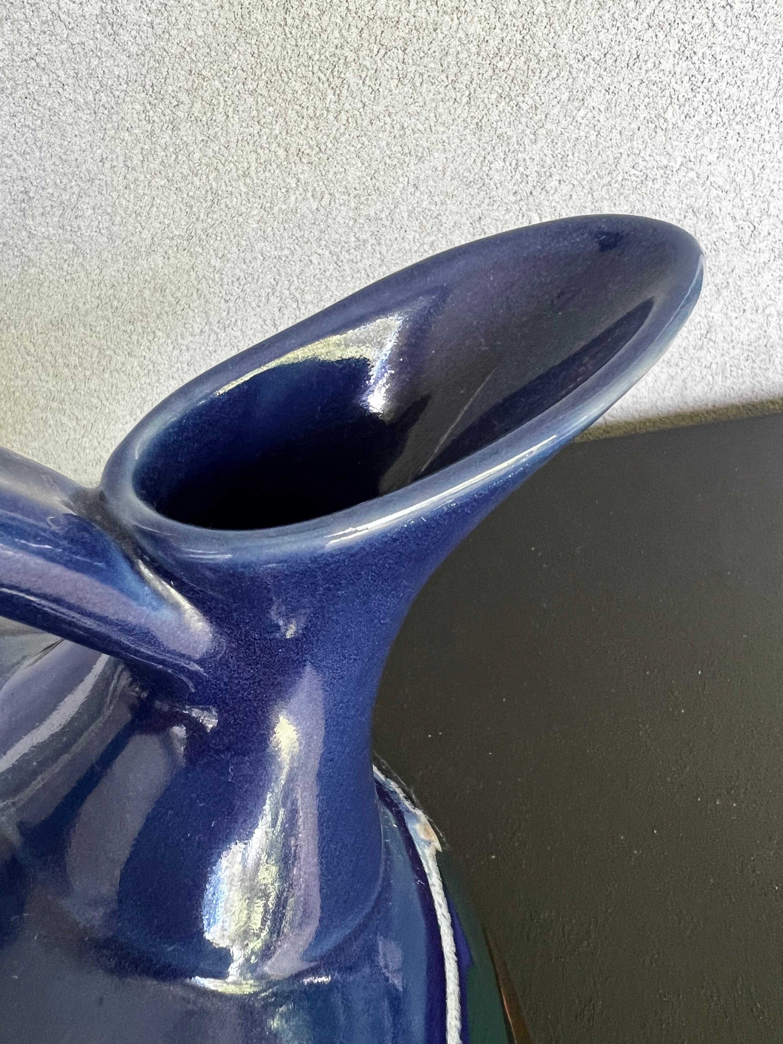 Mid-Century Blue Glazed Pottery Pitcher by Bonnema For Sale at 1stDibs