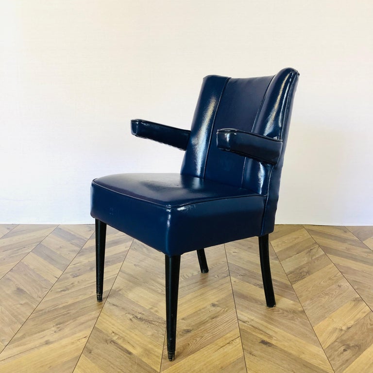 Mid Century Blue Leather Lounge Chair, 1970s For Sale at 1stDibs