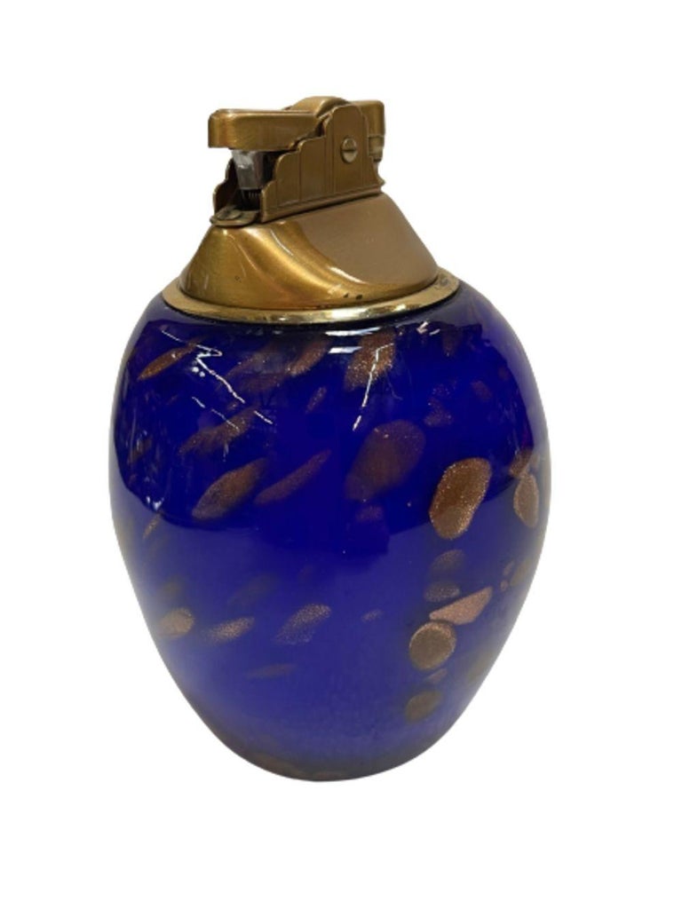 Mid-Century Blue Murano Glass w/ Gold Leaf Table Lighter, Italy For ...