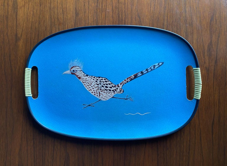 Mid Century Blue Roadrunner Bird Serving Tray, circa 1960 For Sale at 1stDibs
