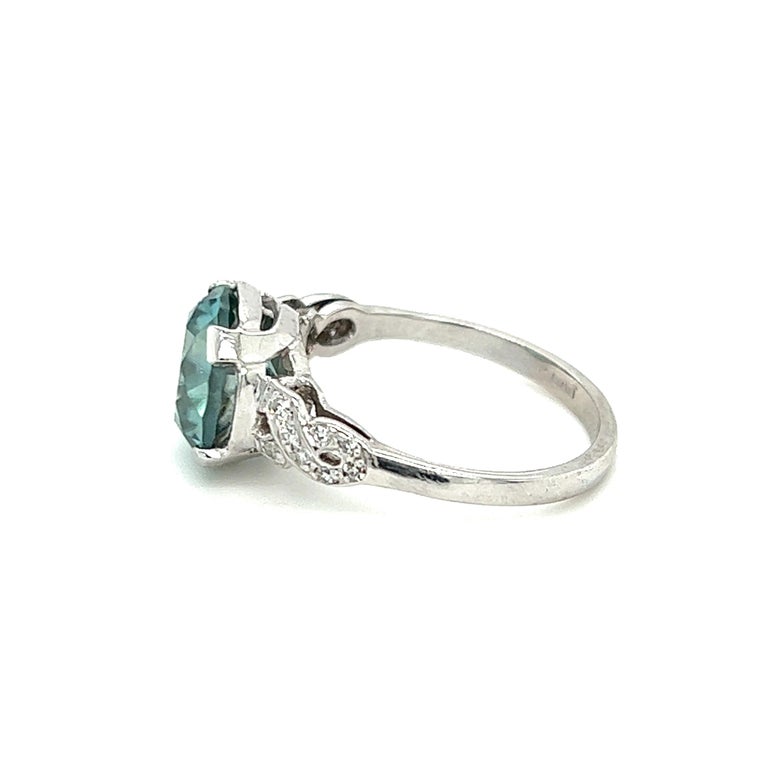 Mid-Century Blue Zircon and Diamond Ring in Platinum For Sale at 1stDibs