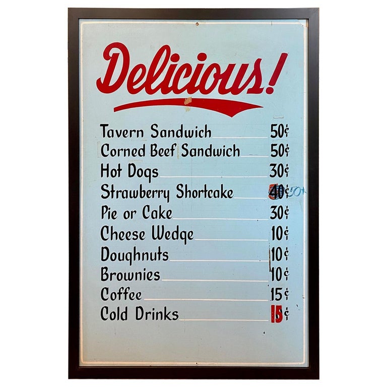 Mid Century Boardwalk Tavern Menu Sign at 1stDibs