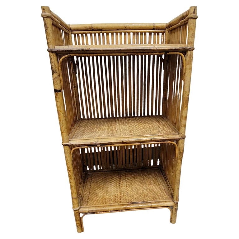Mid-Century Bohemian Split Bamboo Rattan Wicker Low Bookcase Etagere ...