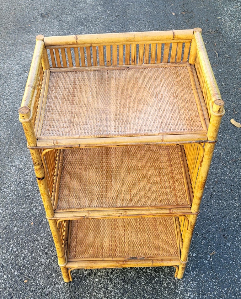 Mid-Century Bohemian Split Bamboo Rattan Wicker Low Bookcase Etagere ...