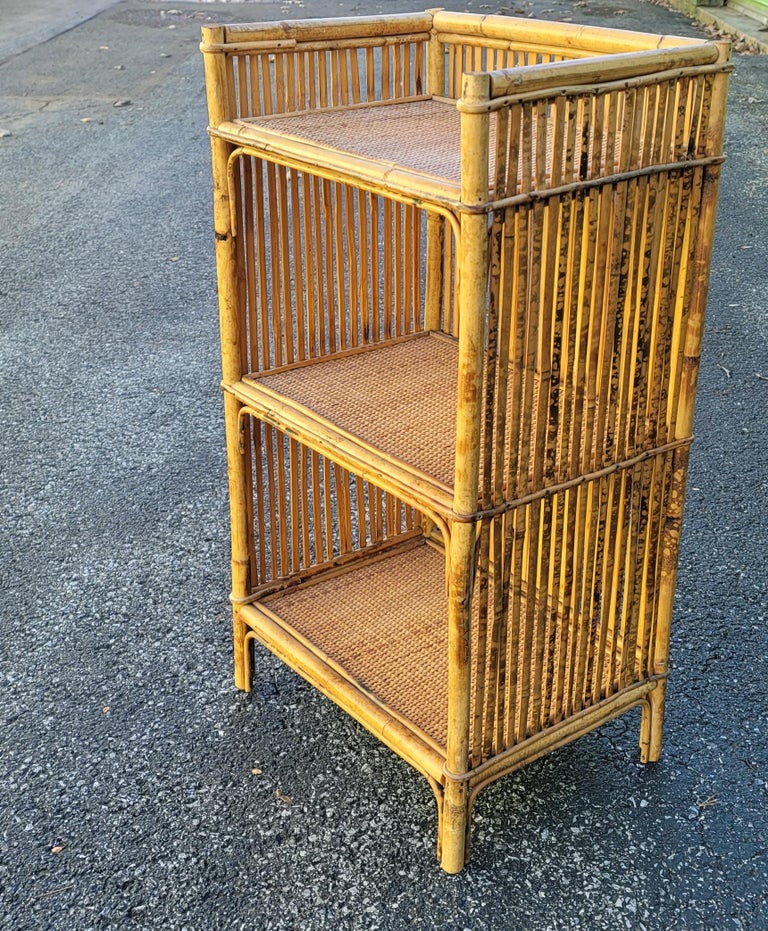 Mid-Century Bohemian Split Bamboo Rattan Wicker Low Bookcase Etagere ...