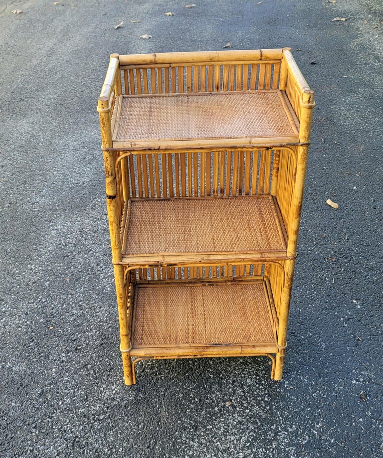 Mid-Century Bohemian Split Bamboo Rattan Wicker Low Bookcase Etagere ...