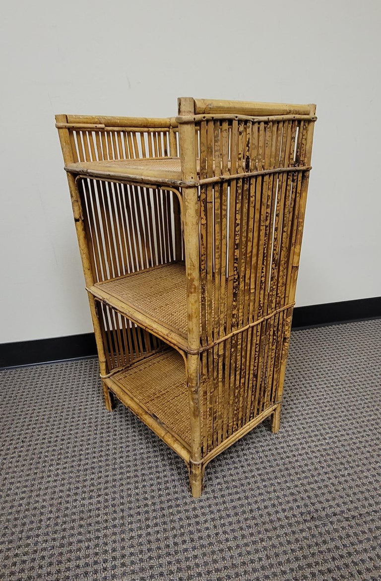 Mid-Century Bohemian Split Bamboo Rattan Wicker Low Bookcase Etagere ...