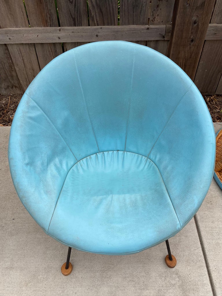 Midcentury Boho Chic Turquoise Rattan Scoop Chairs, a Pair For Sale at ...
