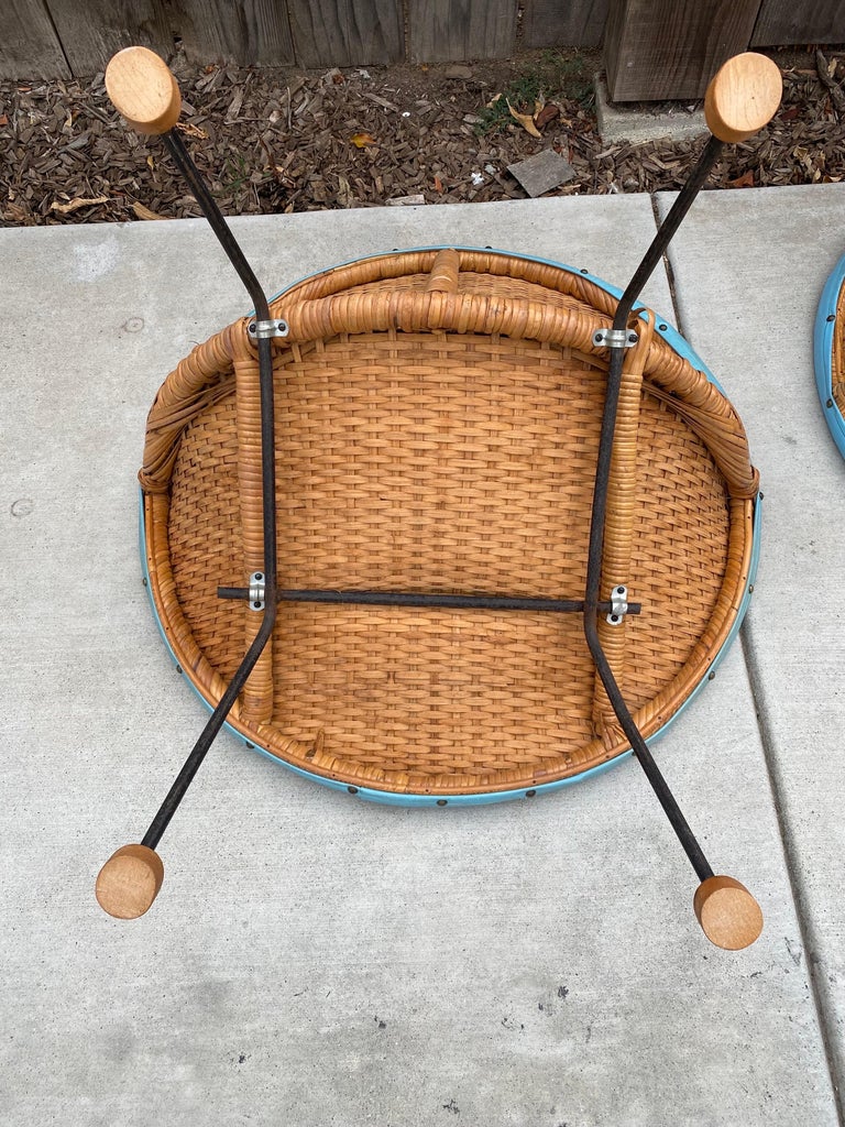 Midcentury Boho Chic Turquoise Rattan Scoop Chairs, a Pair For Sale at ...