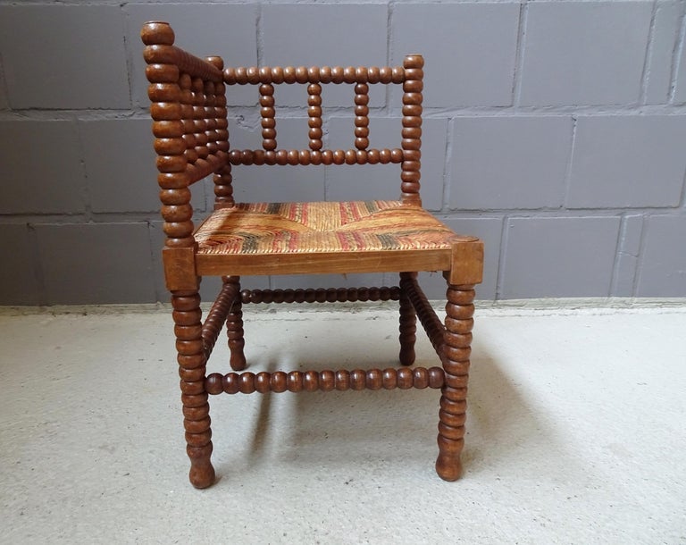 Mid-Century Boho Rustic Spanish Stool Sisal Weave For Sale at 1stDibs