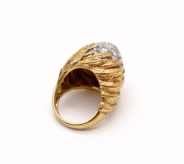 Mid Century Bombe Cocktail Ring in 18Kt Gold and Platinum with 4.42 Ctw ...