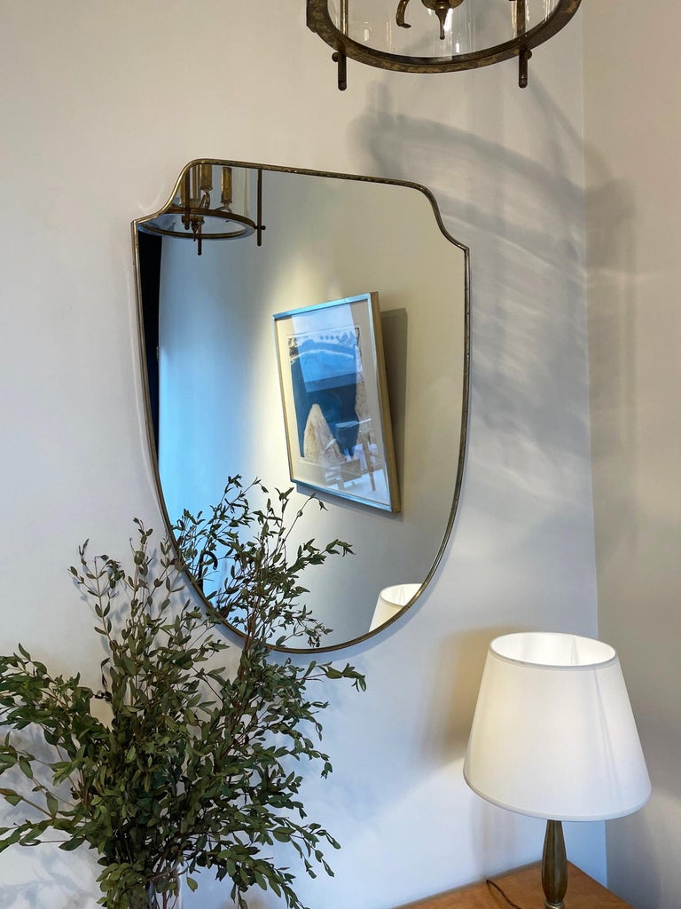 Mid-Century Brass Shield Mirror at 1stDibs