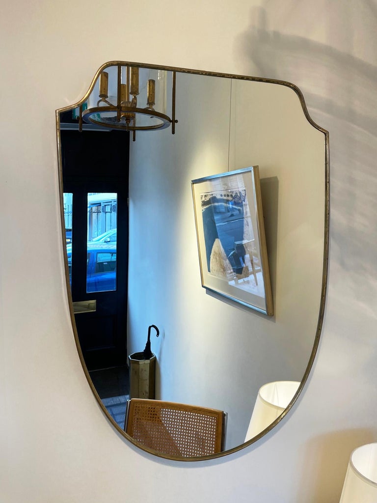 Mid-Century Brass Shield Mirror at 1stDibs