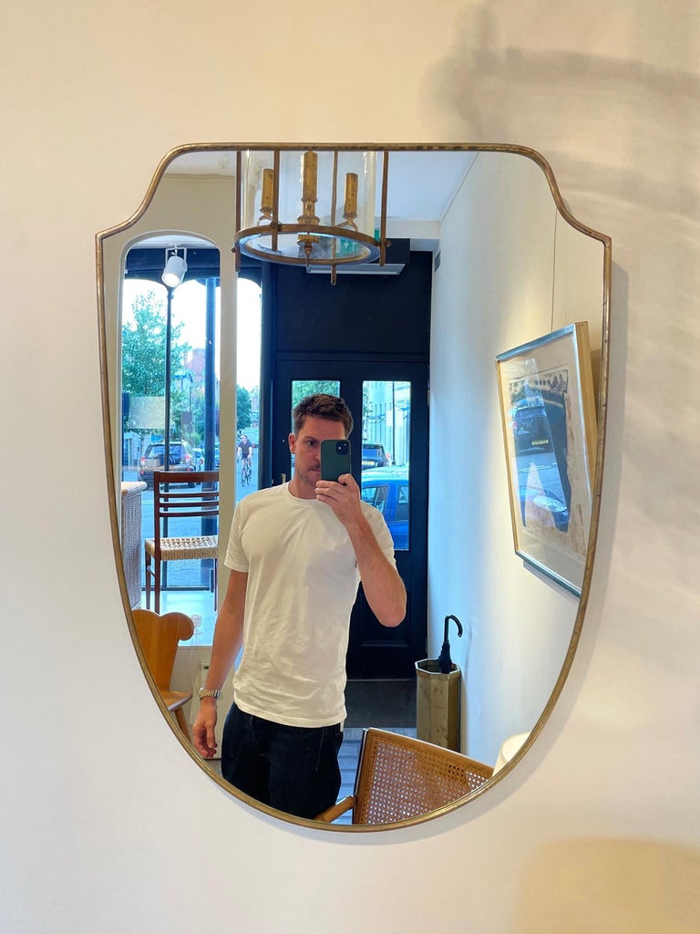 Mid-Century Brass Shield Mirror at 1stDibs