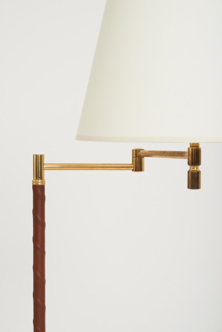 Mid-Century Brass and Brown Leather Reading Floor Lamp at 1stDibs
