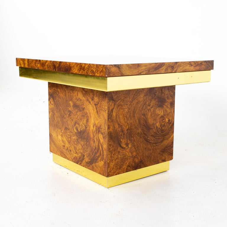Mid Century Brass and Burlwood Formica Side End Tables - a Pair at 1stDibs