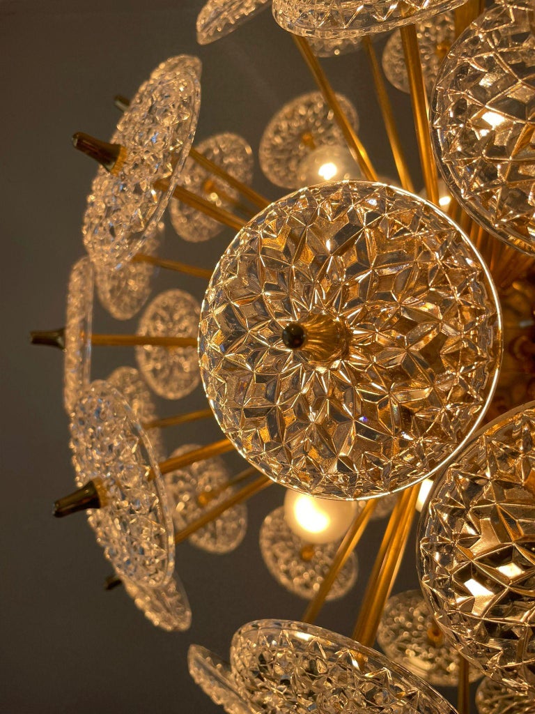 Mid-Century Brass and Crystal Sputnik Chandelier by Val Saint Lambert ...