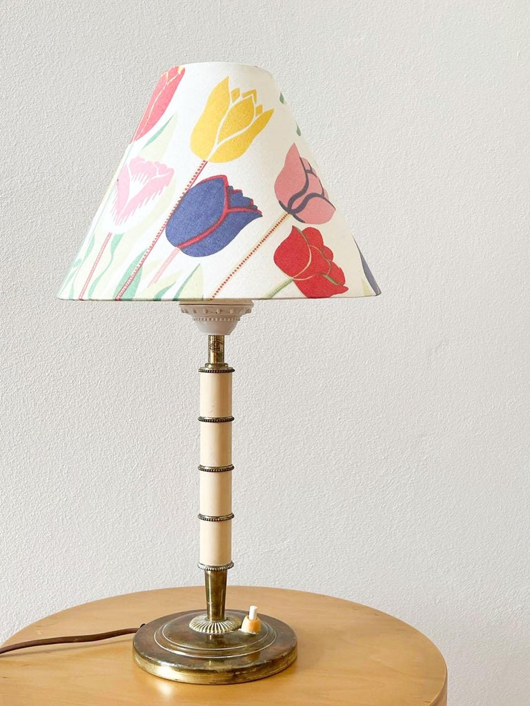 Josef Frank Table Lamp in Brass and Fabric, 1960s For Sale at 1stDibs