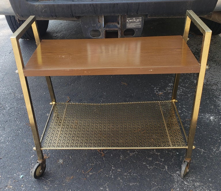 Midcentury Brass and Formica Rolling Cart For Sale at 1stDibs