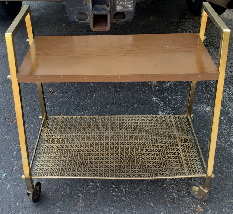 Mid-Century Brass and Formica Rolling Cart For Sale at 1stDibs