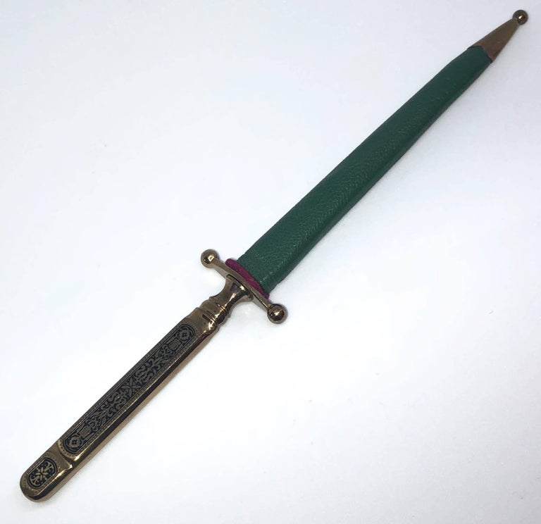 Midcentury Brass and Green Enamel Letter Opener, Solingen Germany at ...