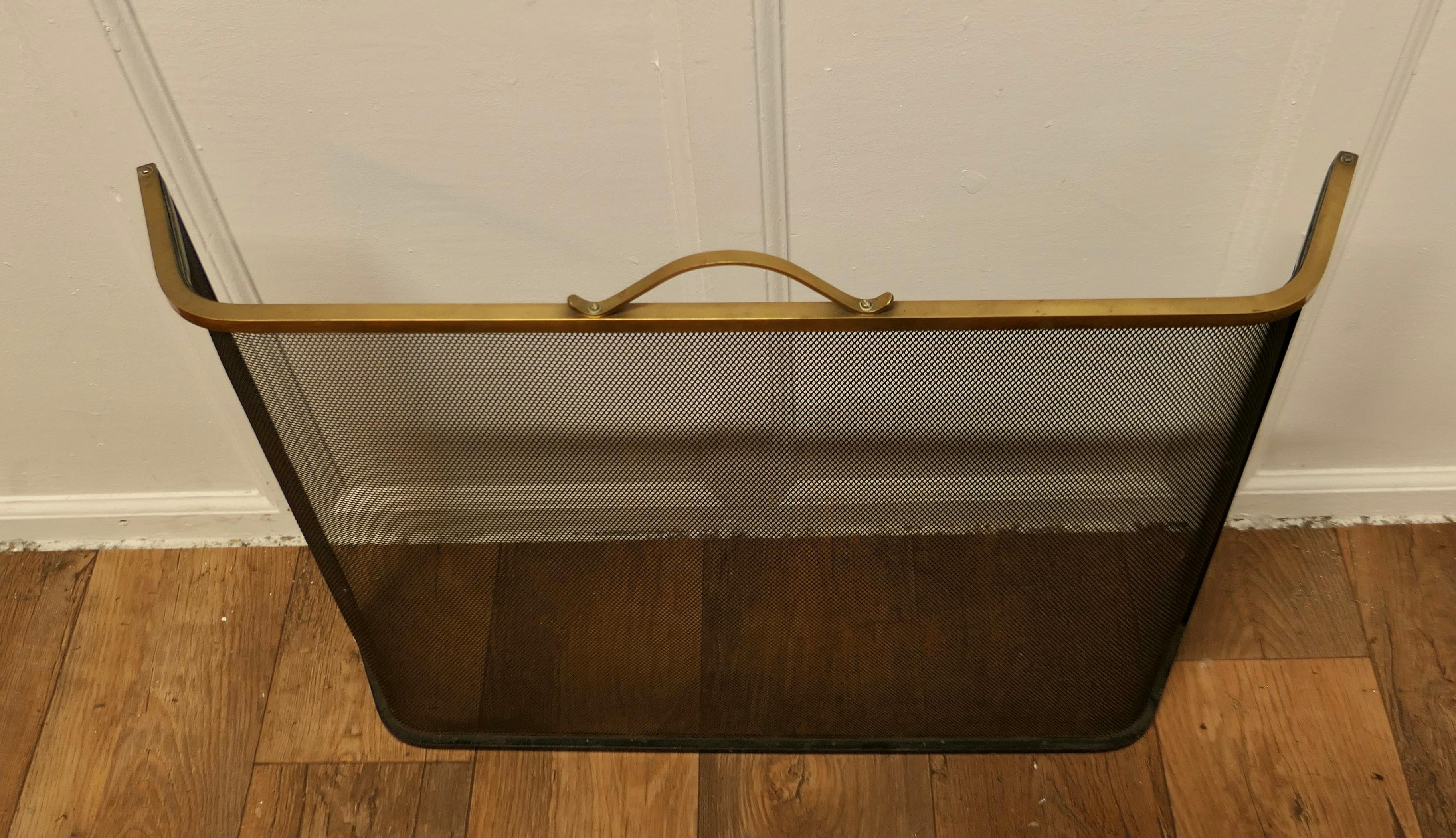 Mid Century Brass and Iron Fire Guard The iron guard has a mesh infill ...