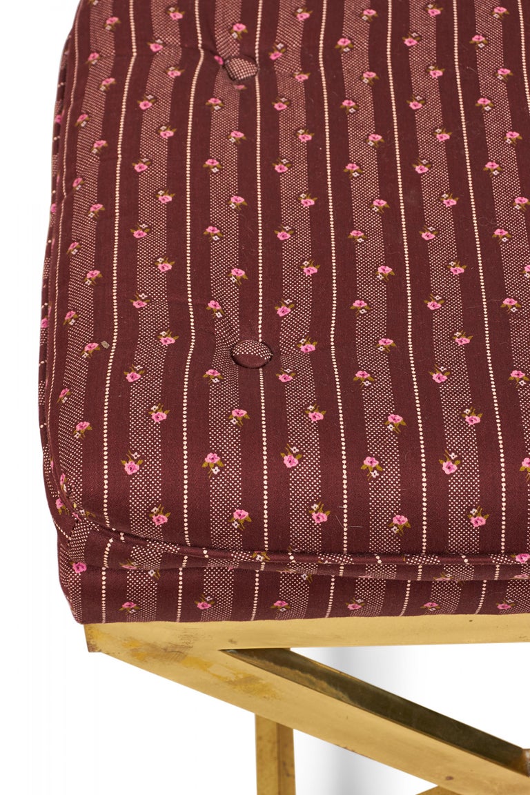 Mid-Century Brass and Striped Maroon Upholstered X-Bench For Sale at ...