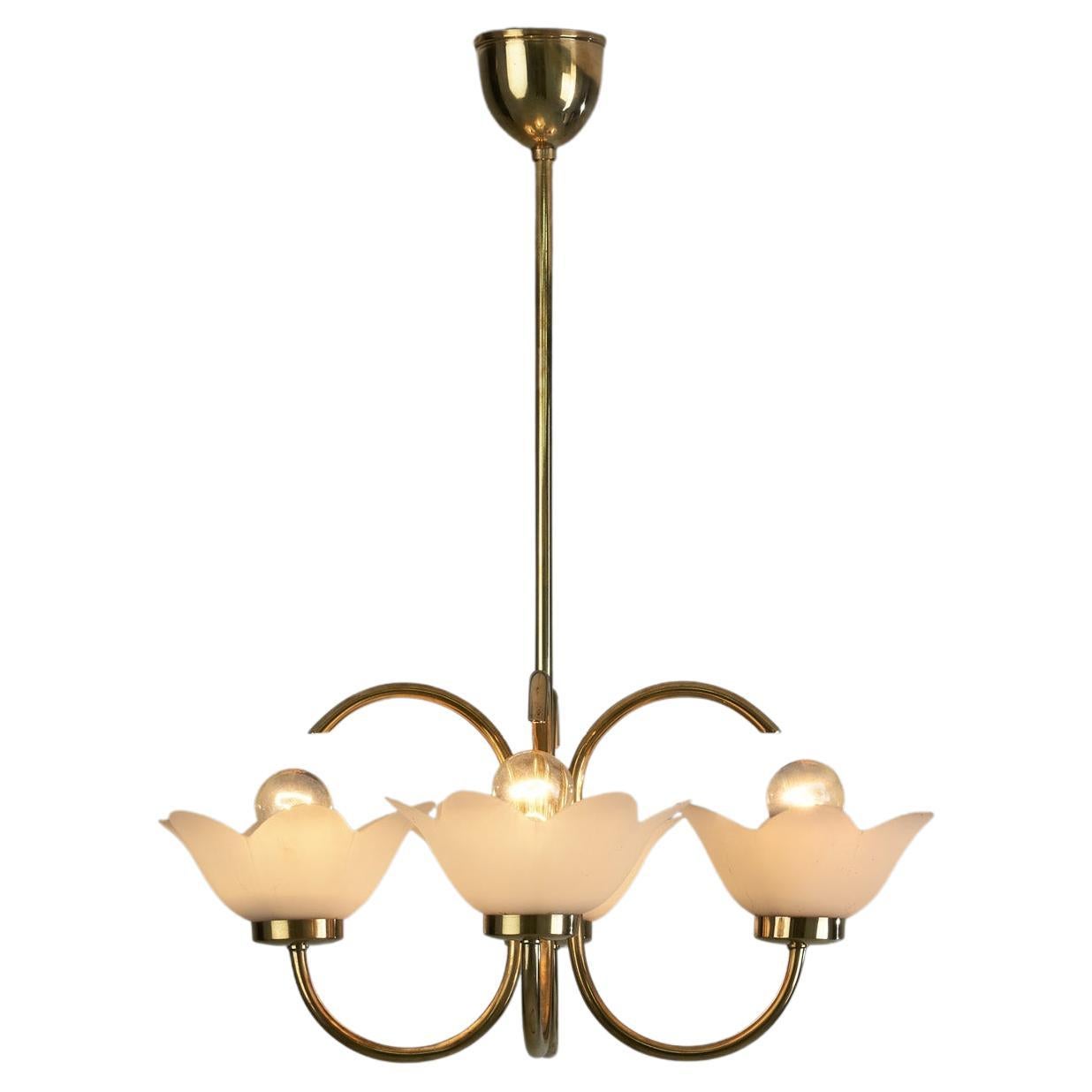 Mid-Century Modern Brass and Glass Ceiling Lamp, Europe, circa 1950s ...