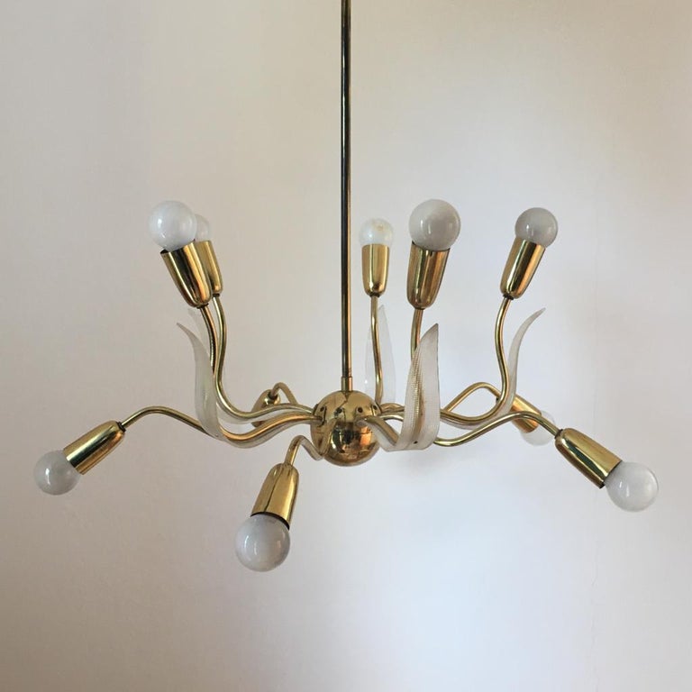 Mid-Century Brass Chanderlier For Sale at 1stDibs