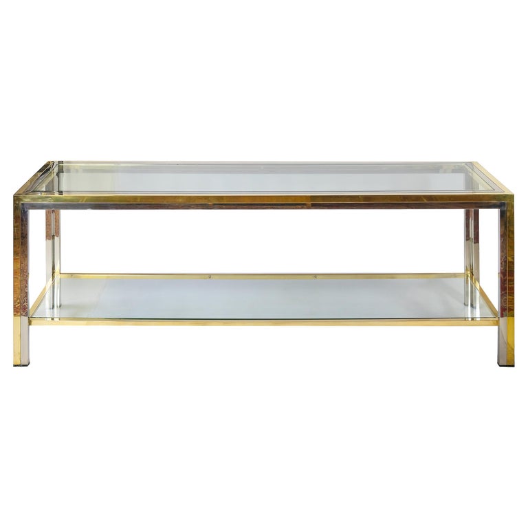 Midcentury Brass, Chrome and Glass Low Console Table by Romeo Rega For ...