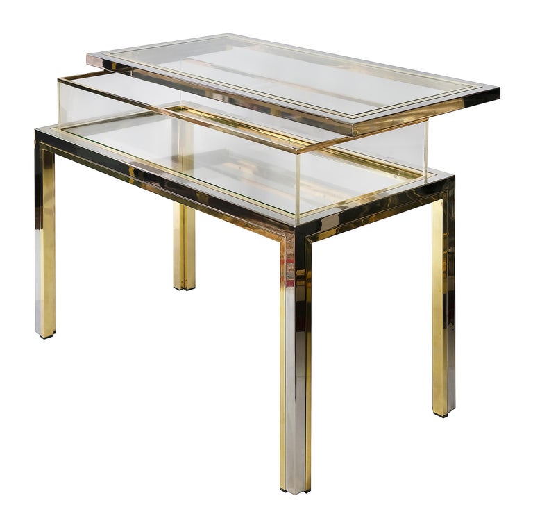 Mid-Century Brass, Chrome Console Table/Vitrine/Showcase, by Romeo Rega ...