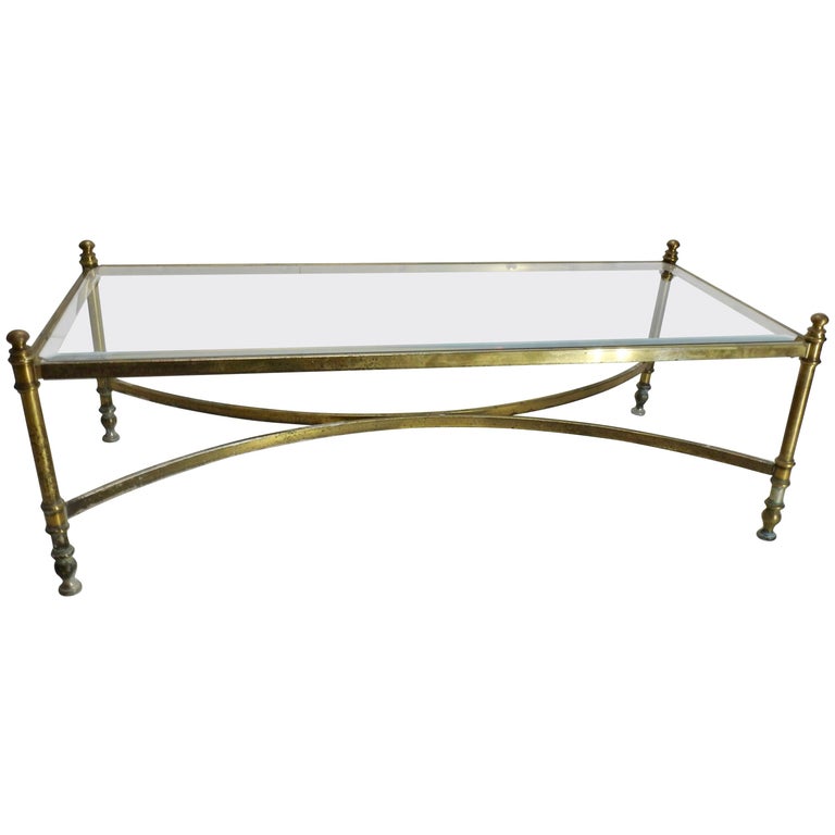 Midcentury Brass Coffee Table with Glass Top at 1stDibs