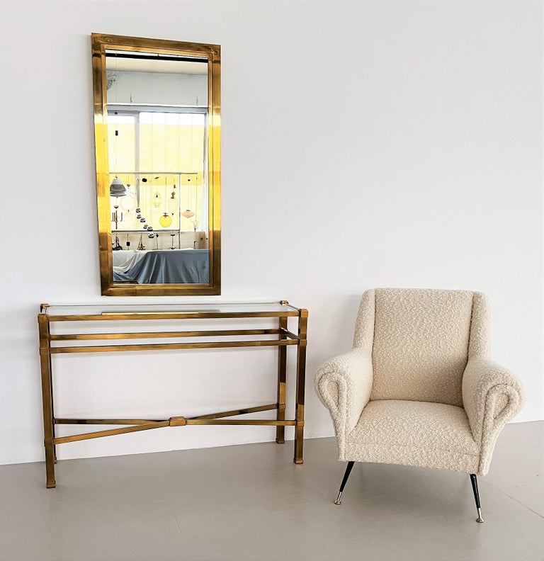Mid-Century Brass Console Table with Cut Glass and Wall Mirror, Italy ...
