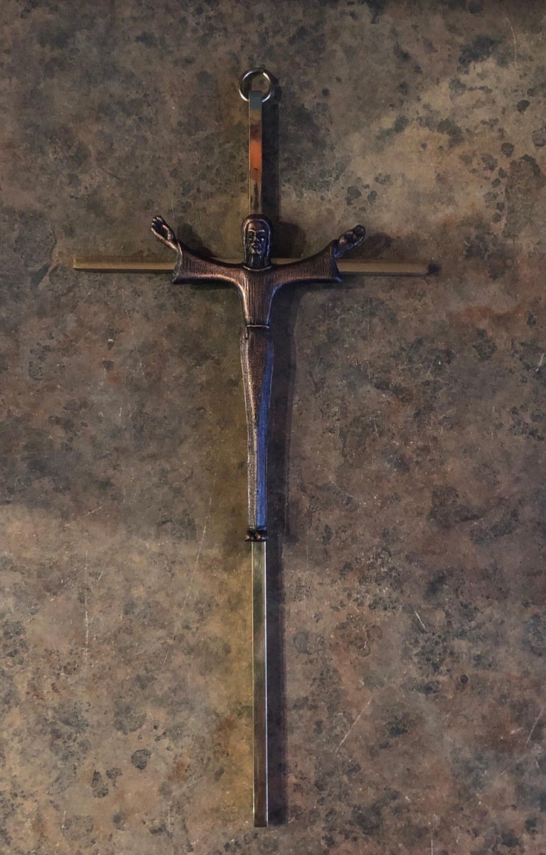 Midcentury Brass Crucifix with Copper Jesus at 1stDibs | wooden ...