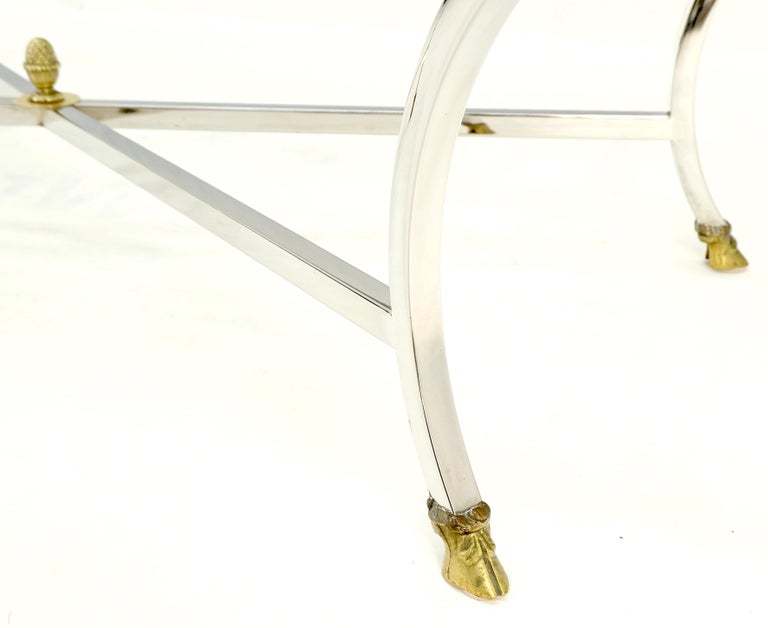 Mid Century Brass Hoof Feet Chrome Base Glass Top Rectangle Coffee ...