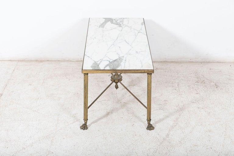 Mid Century Brass Lion Paw and Marble Coffee Table at 1stDibs