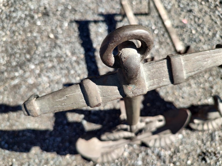 Mid Century Brass Nautical Style Anchor Andirons with Dolphins For Sale ...