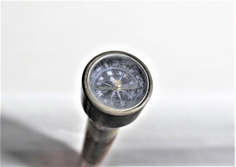Midcentury Brass Pommel with Inset Compass Gadget Cane or Walking Stick ...