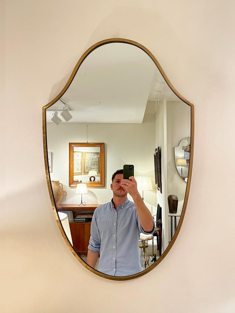 Mid-Century Brass Shield Mirror For Sale at 1stDibs
