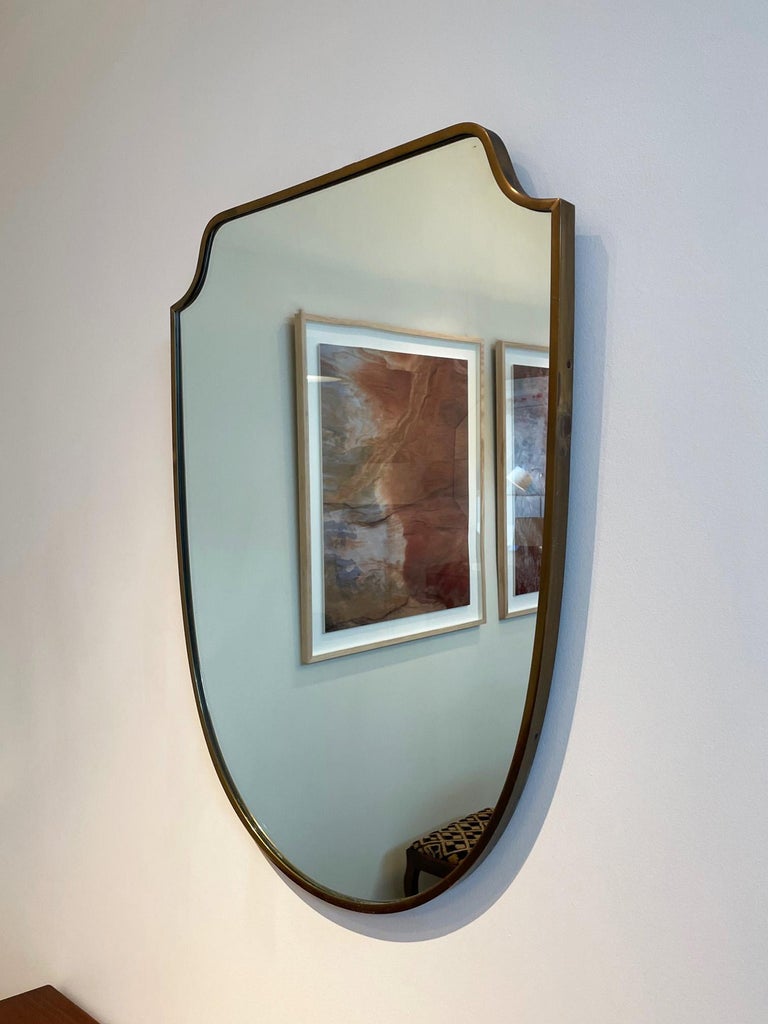 Mid-Century Brass Shield Mirror at 1stDibs