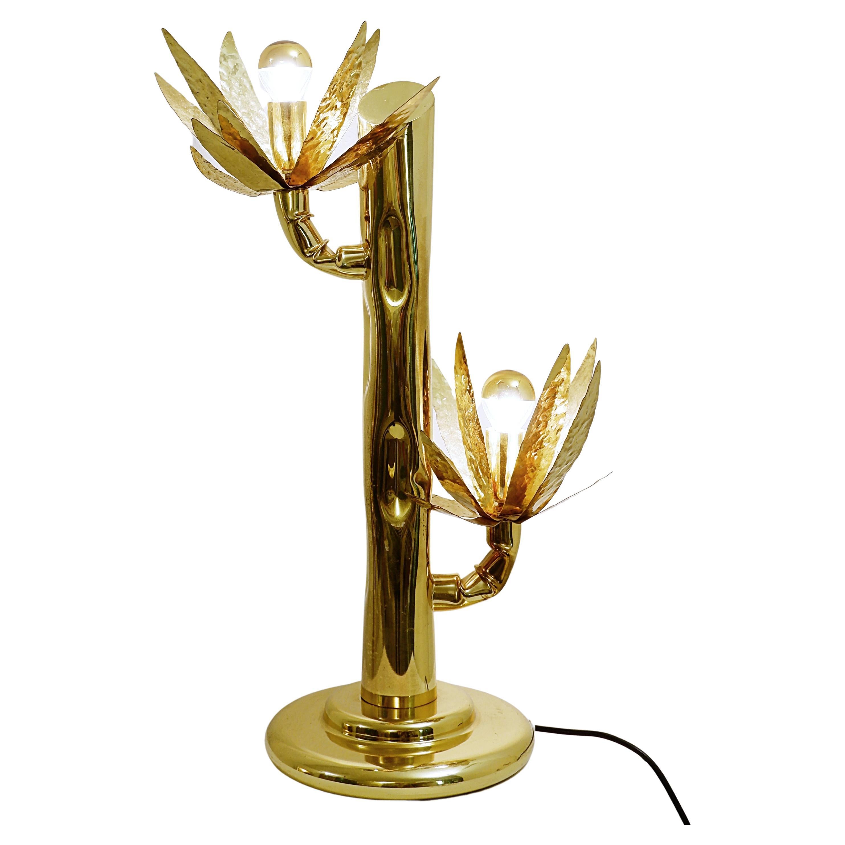 Midcentury Brass Table Lamp with Two Arms Flower of Light For Sale at ...