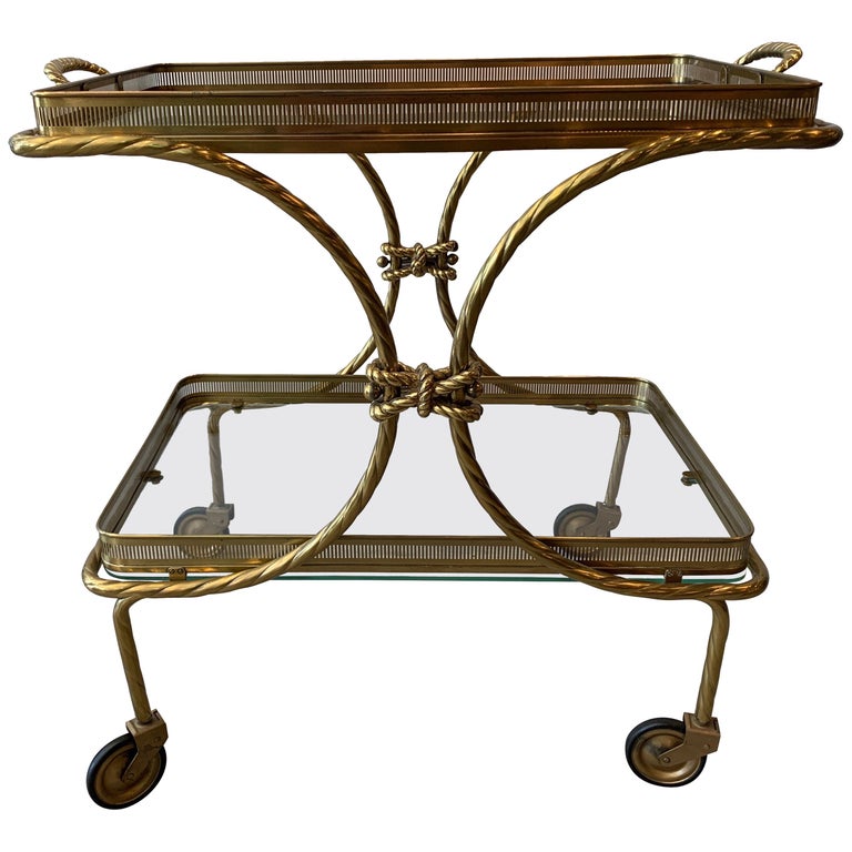 Midcentury Brass Tea Cart with Removable Top Tray and Twist Tassel ...