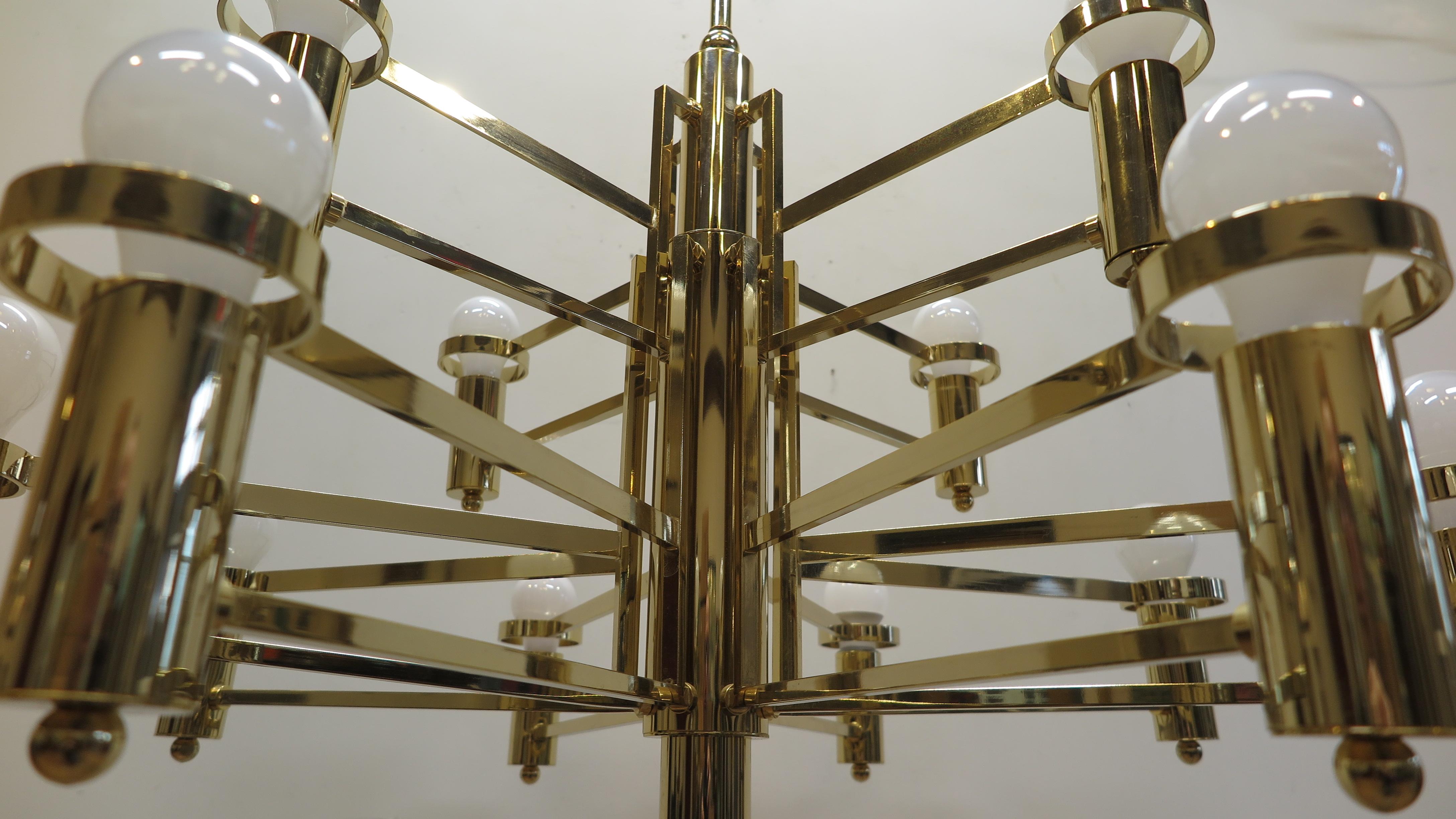 Mid Century Brass Tower Chandelier at 1stDibs
