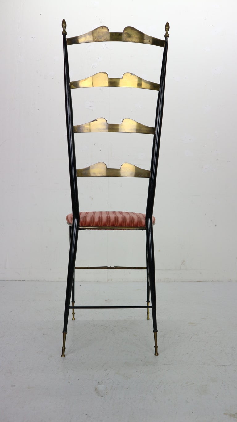 Midcentury Brass and Velvet Tall Ladder Back Side Chair by Chiavari ...