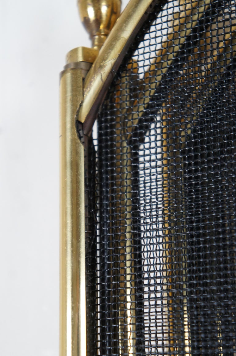 Mid Century Brass and Wire 4 Panel Mesh Folding Fireplace Hearth Fire ...